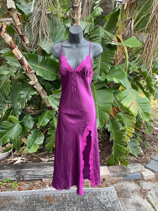 Vintage | Dresses | Lace Trim Front Slit Slip Dress | Poshmark